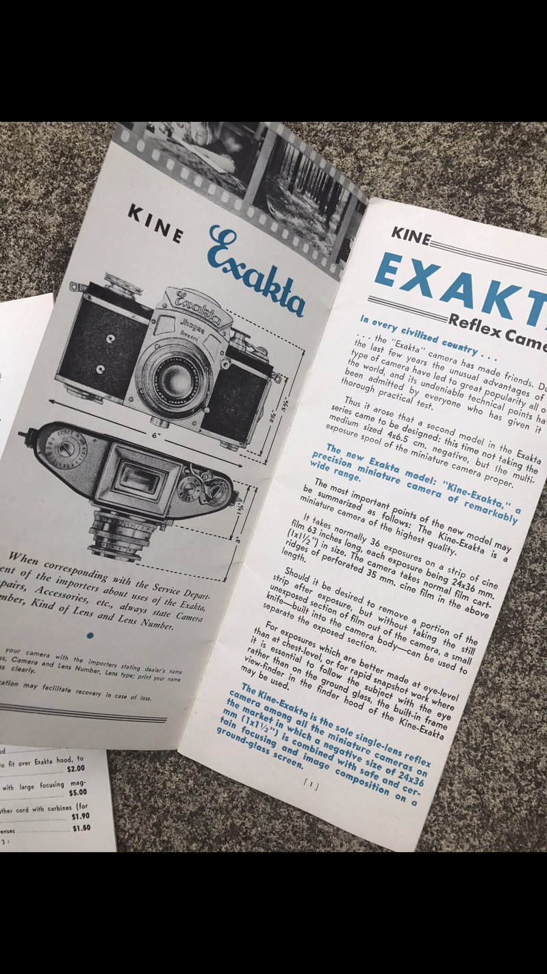 1939 Exakta brochures Kine VP Camera Night, B C Zeiss Hugo meyer lens ...