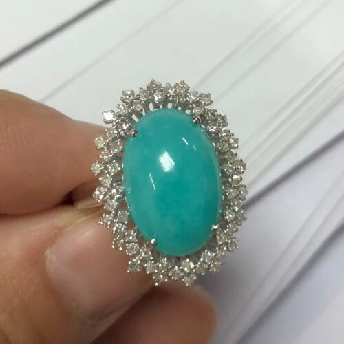 Natural Diamond Amazonite Engagement Gemstone Ring Solid 14K White Gold ...