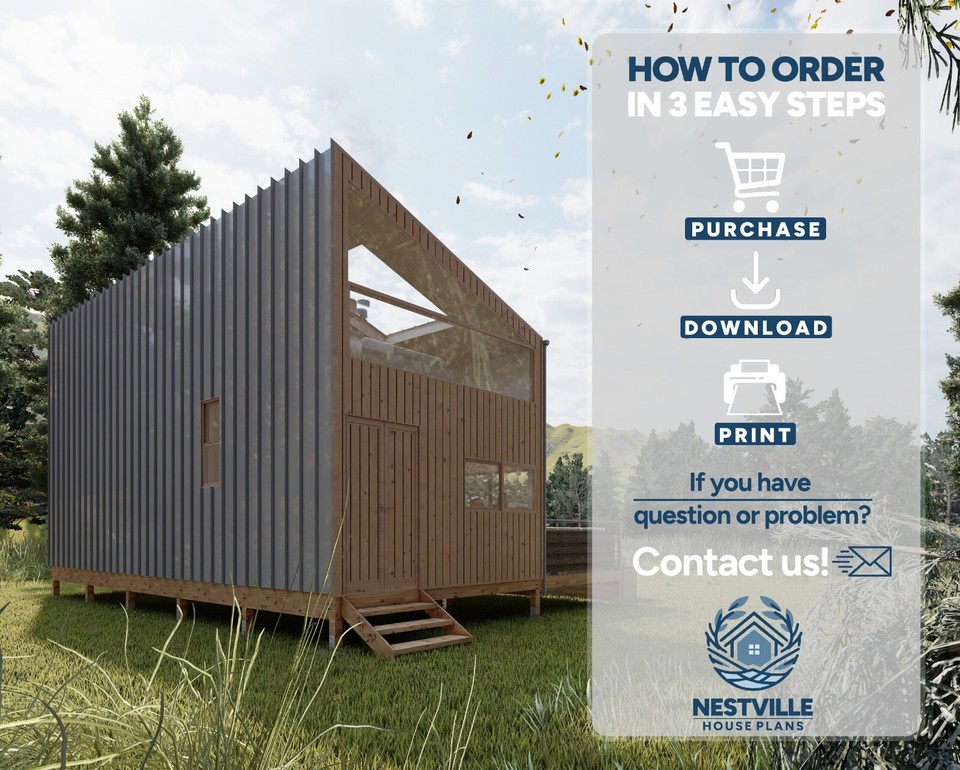 Modern 12x30 Cabin House Plans With Loft | 1 Bedroom Tiny Home Design ...