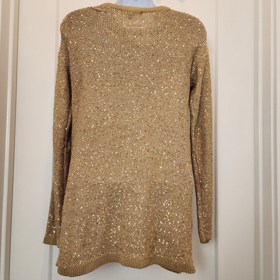 NWT Mango Suit Gold Sequin Cardigan Sweater XS Open Front Metallic ...