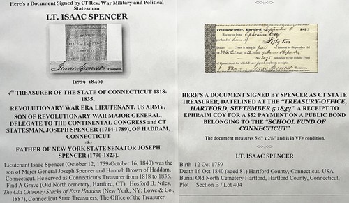REVOLUTIONARY WAR ARMY LIEUTENANT 4th TREASURER CT ISAAC SPENCER ...