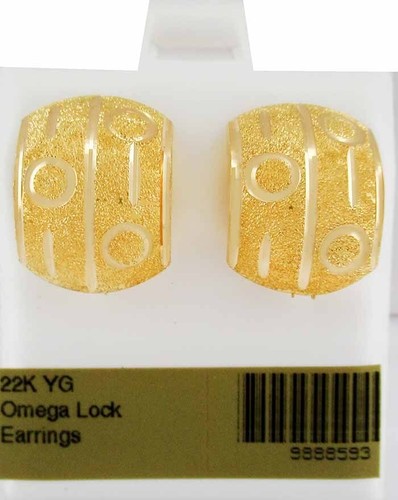 DIAMOND CUT DESIGN DANGLING EARRINGS 22K YELLOW GOLD - OMEGA LOCK - NWT ...