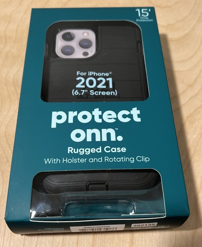 Protect Onn Black Rugged Case With Holster and Rotating Clip For iPhone ...