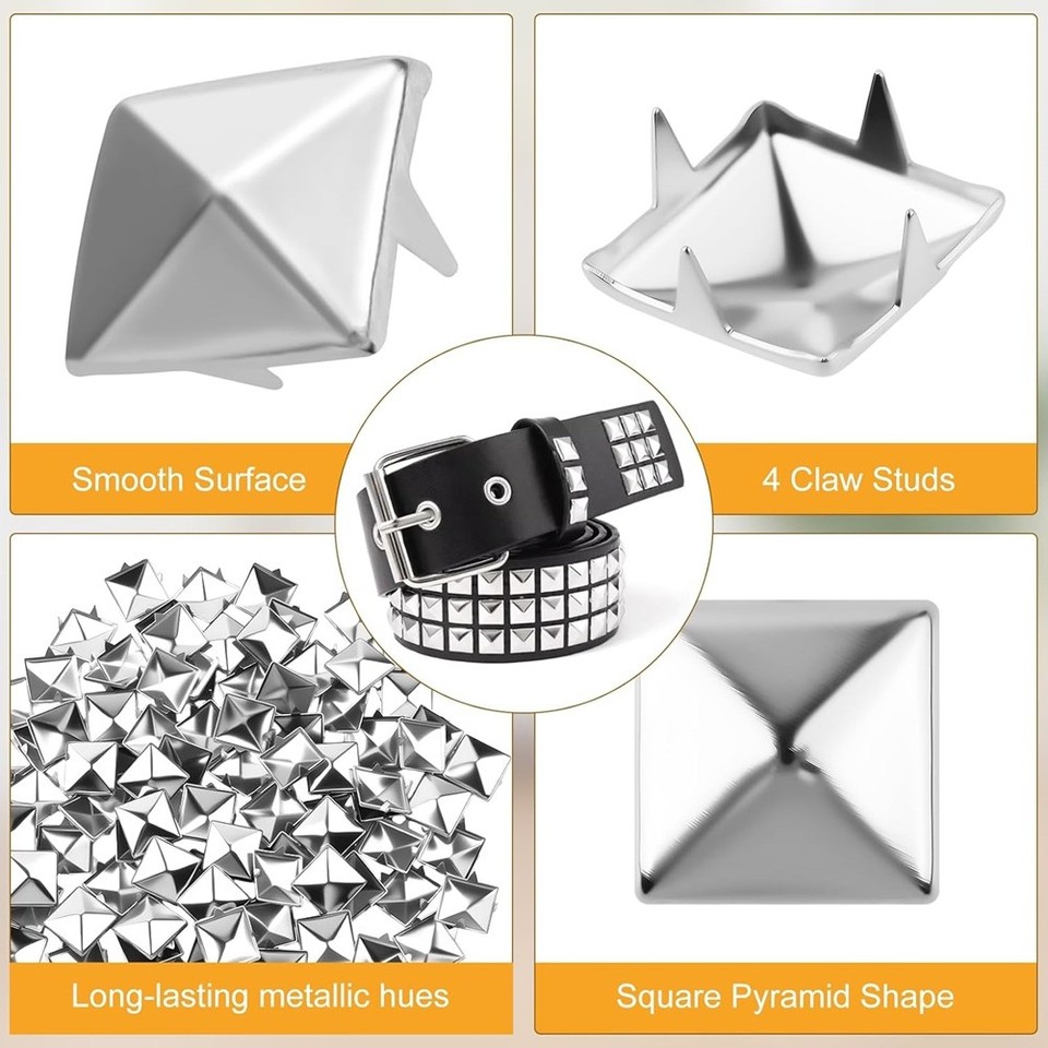 400Pcs 10mm Square Pyramid Studs, Metal Claw Nailhead Spike Rivets ...