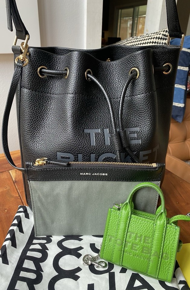 Auth New Marc Jacobs Large Bucket Tote Drawstring Black W Green Mini ...