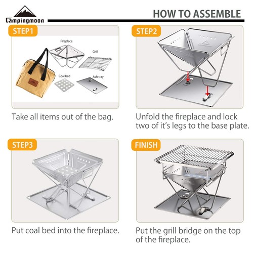 CAMPINGMOON Tabletop Small Charcoal Grill Mini Portable Fire Pit 9.65 ...