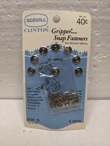 Vintage Scovill Gripper Snap Fasteners Size 15 3/8" 8 Sets for thinner ...