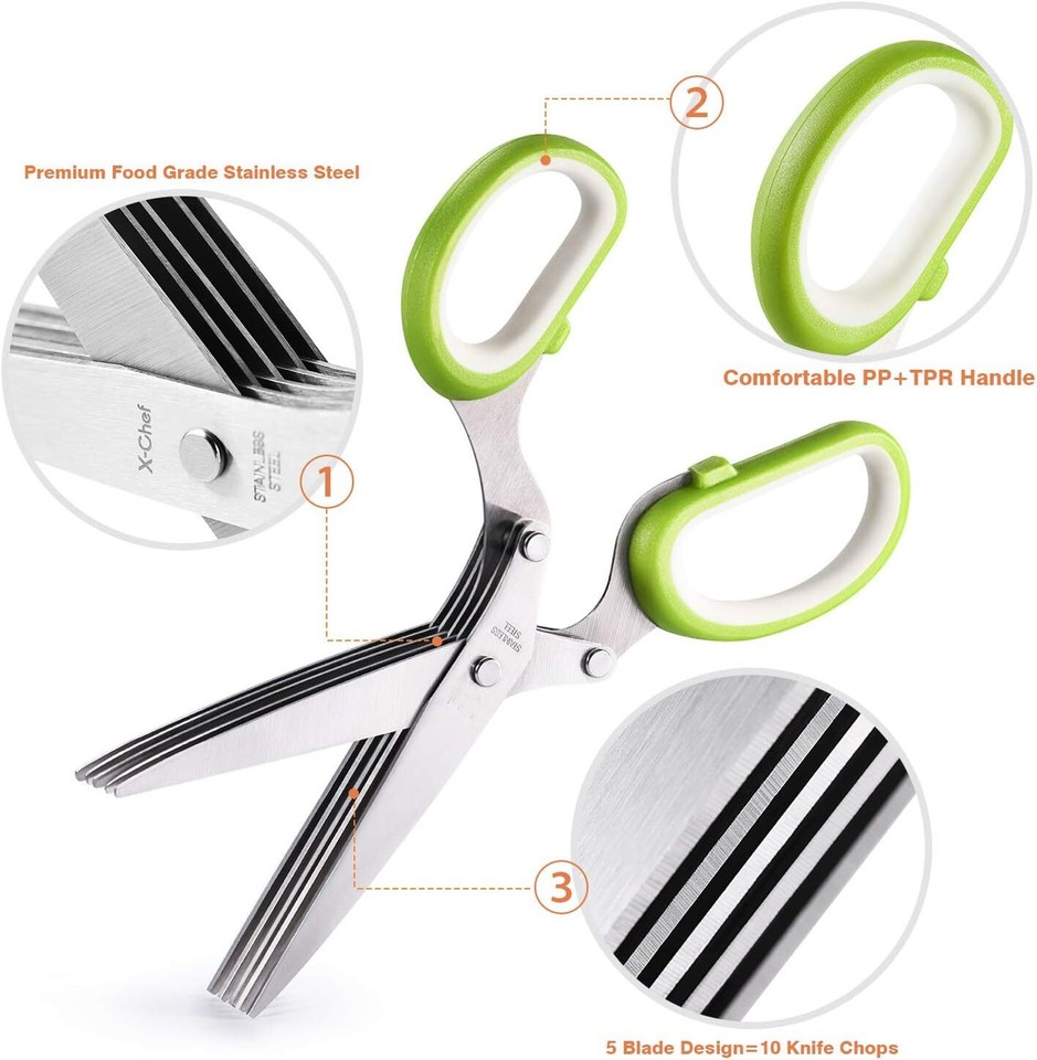 Herb Scissors Multipurpose 5 Blade Kitchen Herb Shears Herb Cutter Stainless | eBay