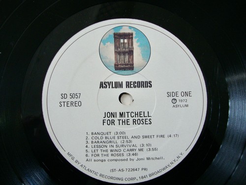 JONI MITCHELL For The Roses Asylum SD 5057 White Label 1972 1st press ...