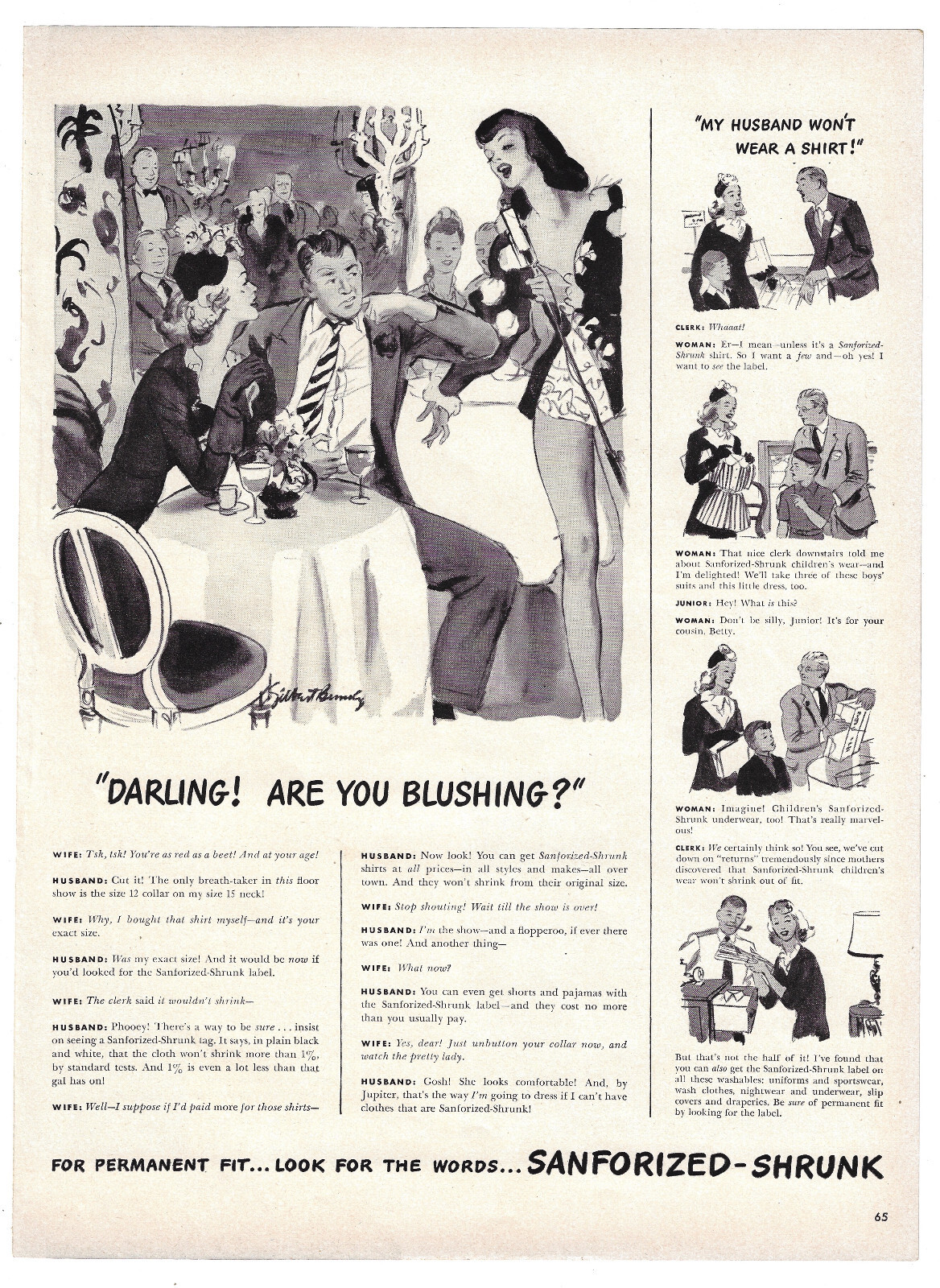 Sanforized Print Ad Vintage Clothing Advertising Sanforized-Shrunk 1951 ...