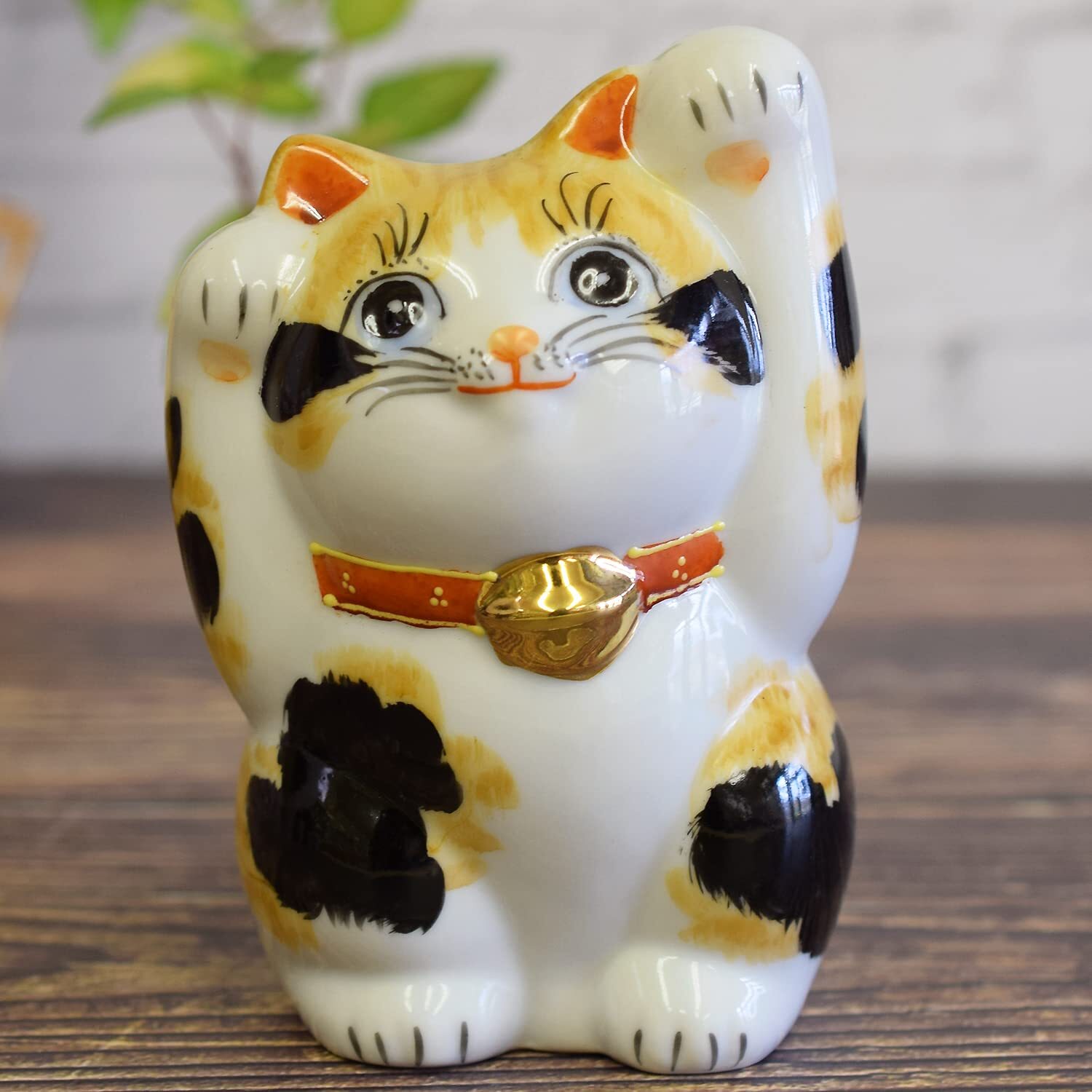 Japanese Maneki Neko Lucky Cat Ceramic Kutani Ware Raised Hands Calico ...