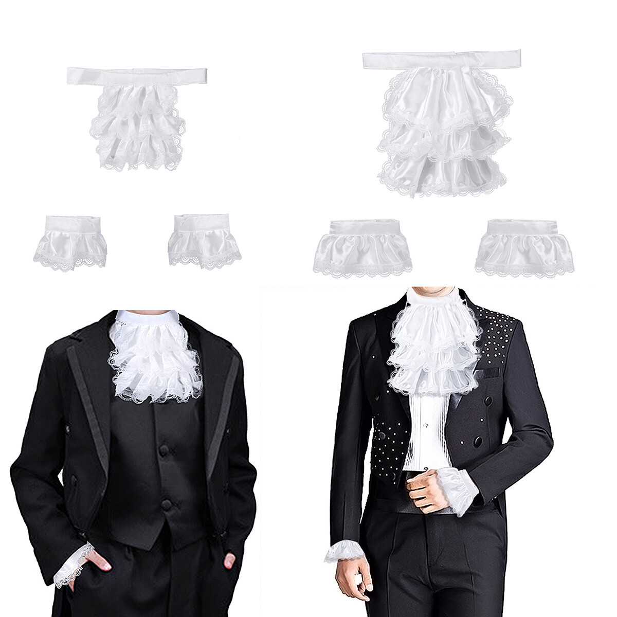 Vintage Victorian Detachable Lace Jabot Cuffs Set Neck Collar Ruffle ...
