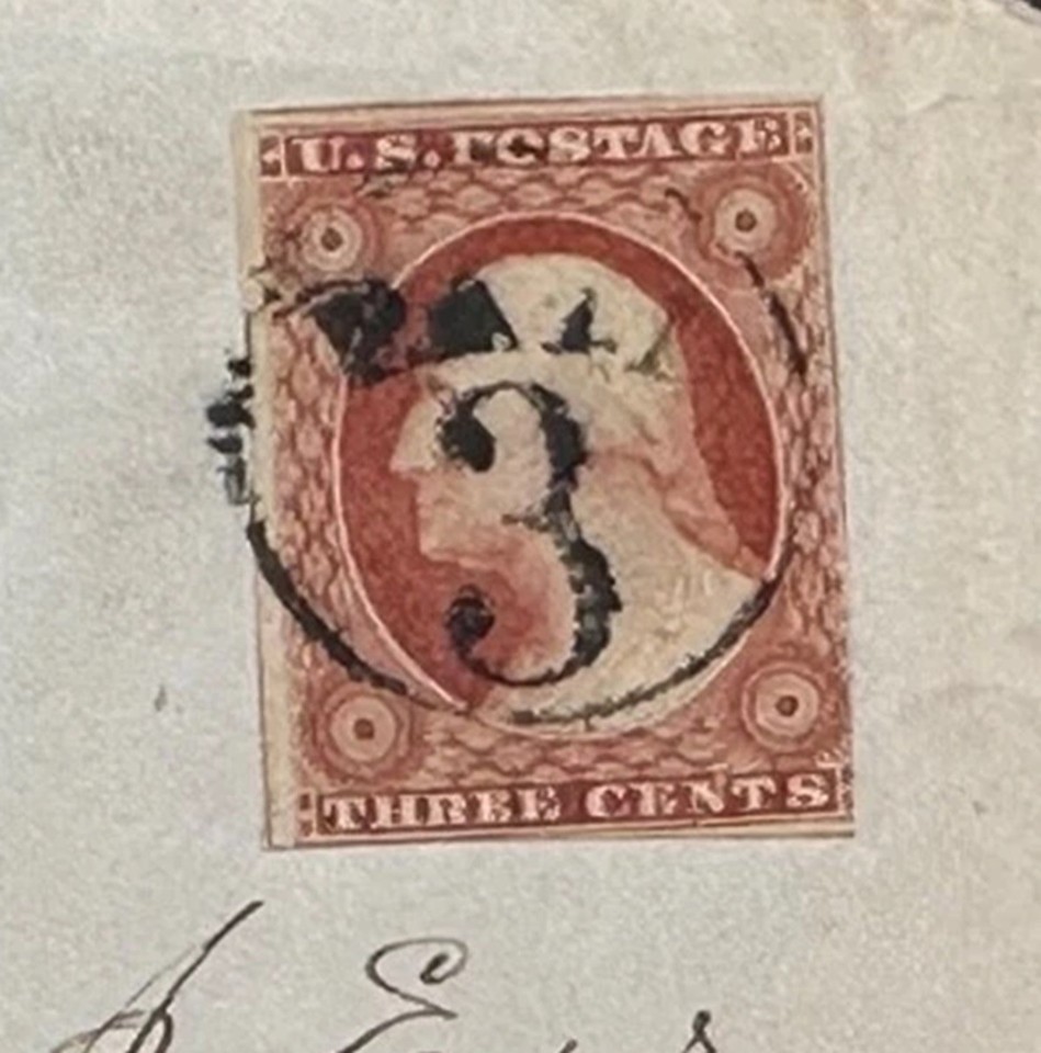 "PAID 3" in CIRCLE FANCY CANCEL Ties #11 to GRANTVILLE MASS Cover 1851 ...