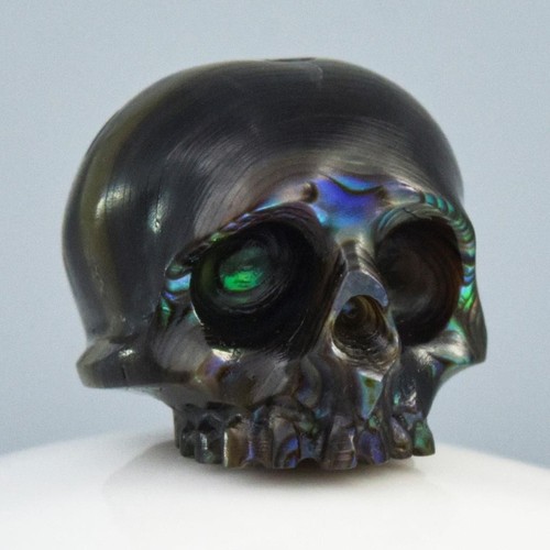 11.00mm Human Skull Bead Hand Carved Paua Abalone Shell Vertical ...