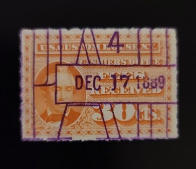 1887 30c U.S. Custom House Fee Stamp, Cashier's Office RL2, Silas ...