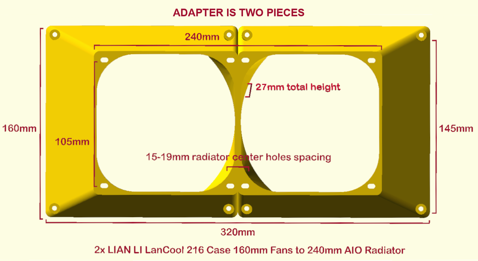 Lian LANCOOL 216 Case 2x 160mm Fans to 240mm Radiator Adapter Mounting ...