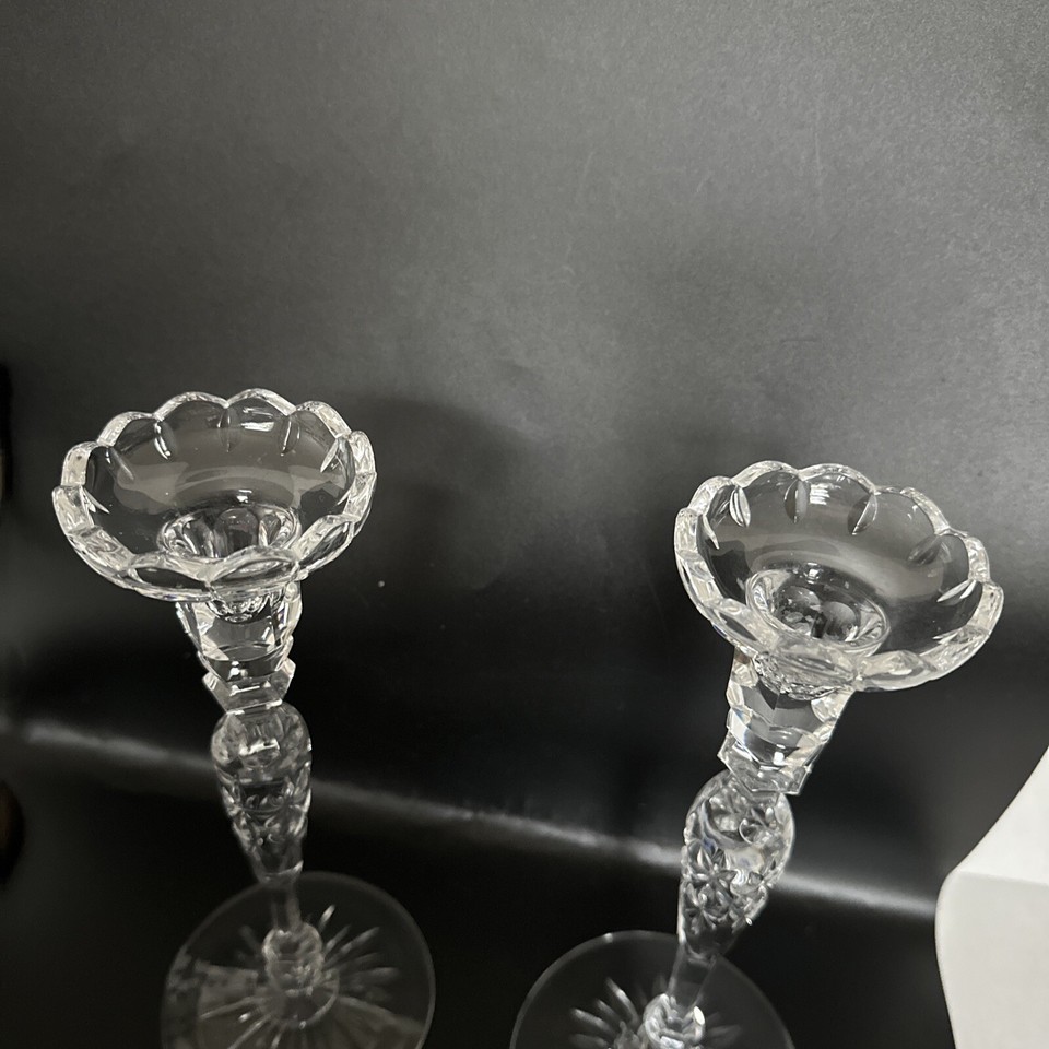 PAIR Rogaska Rosemont Full Lead Crystal Rose Stem Candlesticks 10 3/8 ...