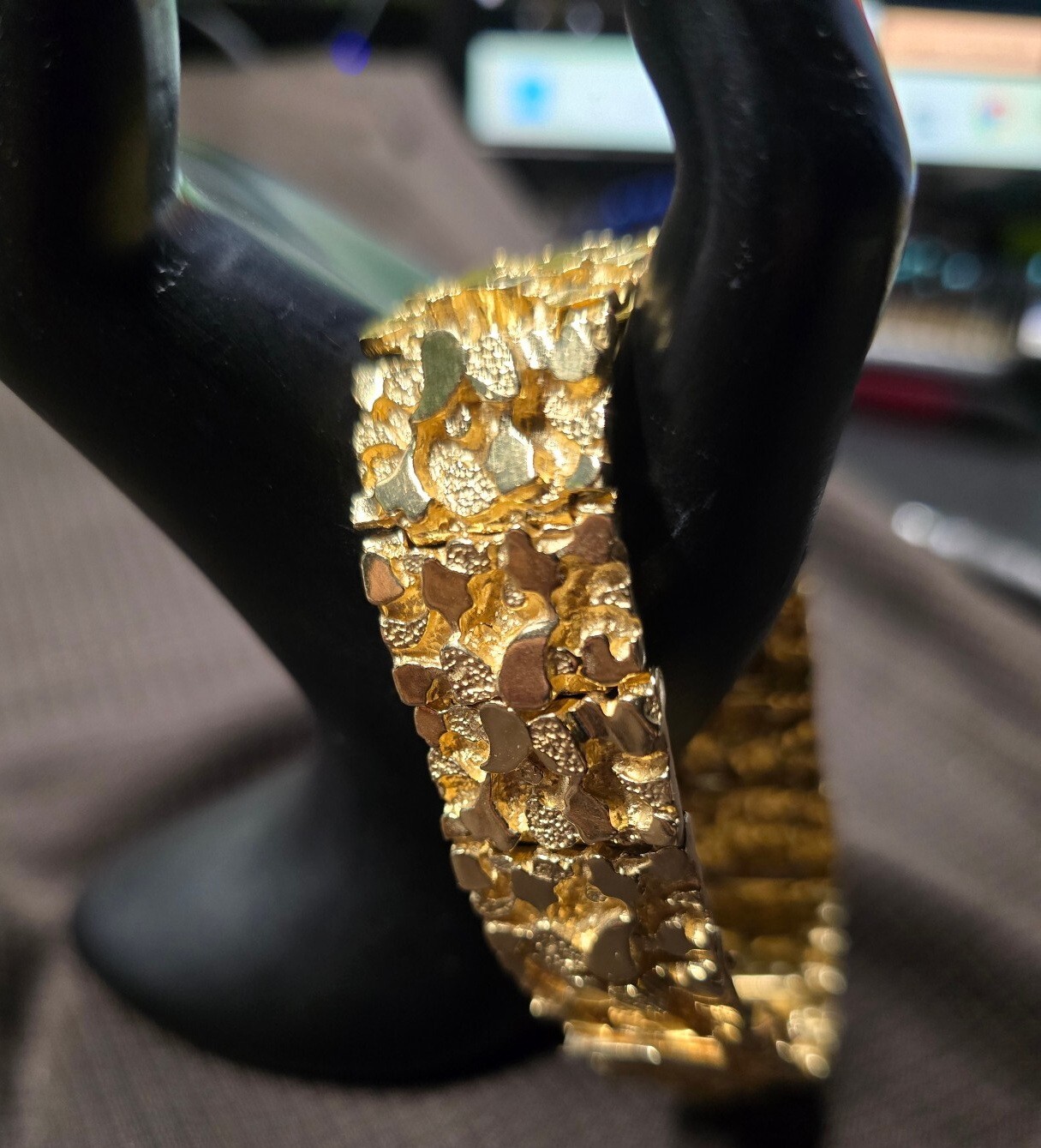 Men's 14 karat solid gold nugget bracelet (5JZQ) - Gem