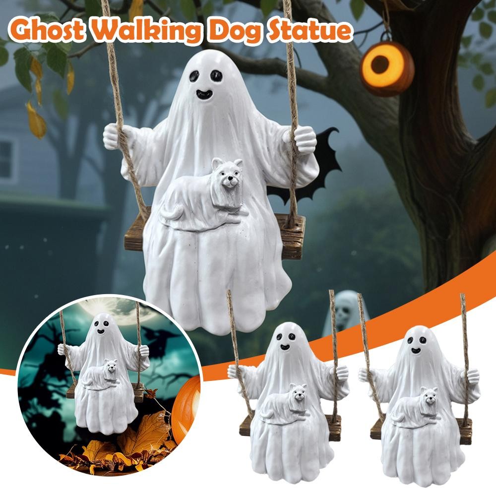 Goblin And Ghoul Ghost Walking Dog Halloween Figurine Spooky Ghost Dog ...