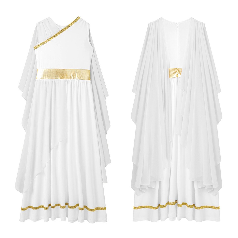 Kids Girls Ancient Greek Costume Roman Dress Grecian Greece Toga God ...