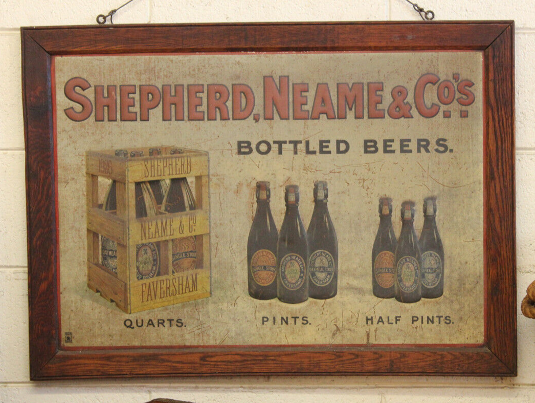 c.1920s Antique Shepperd Neame Co Beer Tin Oak Framed Advertising Sign UK Litho | eBay