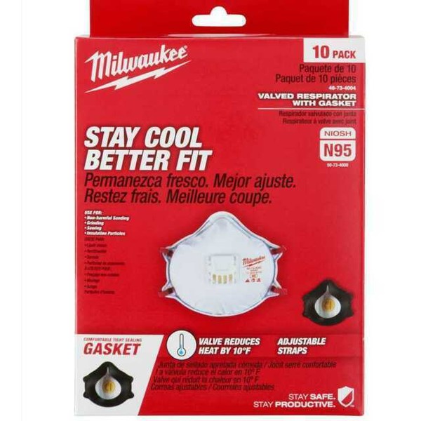 Milwaukee N95 Multi-Purpose Valved Respirator Mask with Gasket 10 Pcs ...