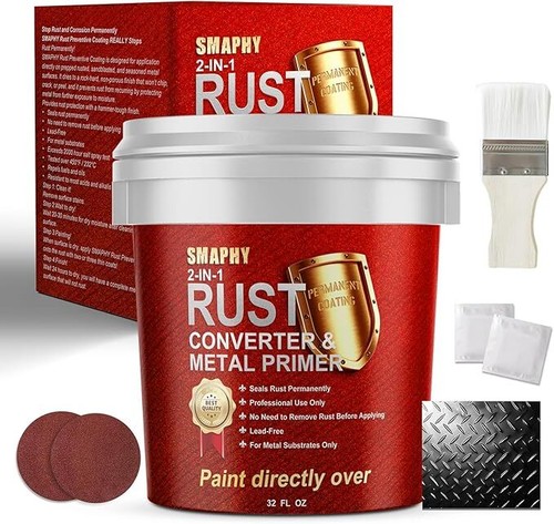 2-in-1 Rust Converter & Metal Primer Gloss Black, Rust Preventive Paint ...