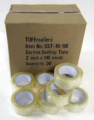 36 rolls TUFF Carton Sealing Packing/Shipping/Box Tape- 1.6 Mil- 2" x ...