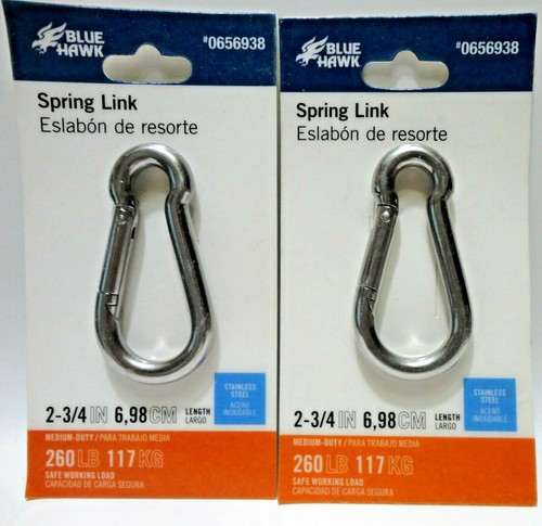 2-Pk of Blue Hawk 2-3/4in Spring Snap Quick Link 260lb Stainless Steel ...