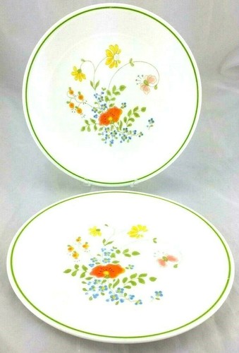 2 Corelle WILDFLOWER Plates 8 1/2 in Tiny Flower Lime Green Line Vtg ...