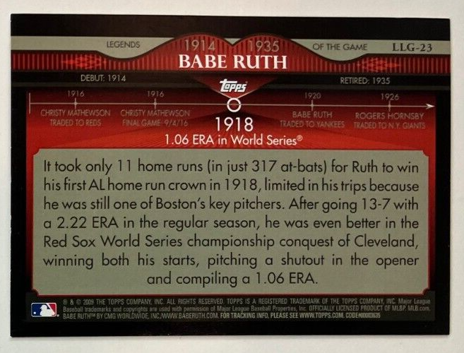 2009 Babe Ruth TOPPS 'Legends of the Game' card #LLG-23! EX. Cond! NY ...