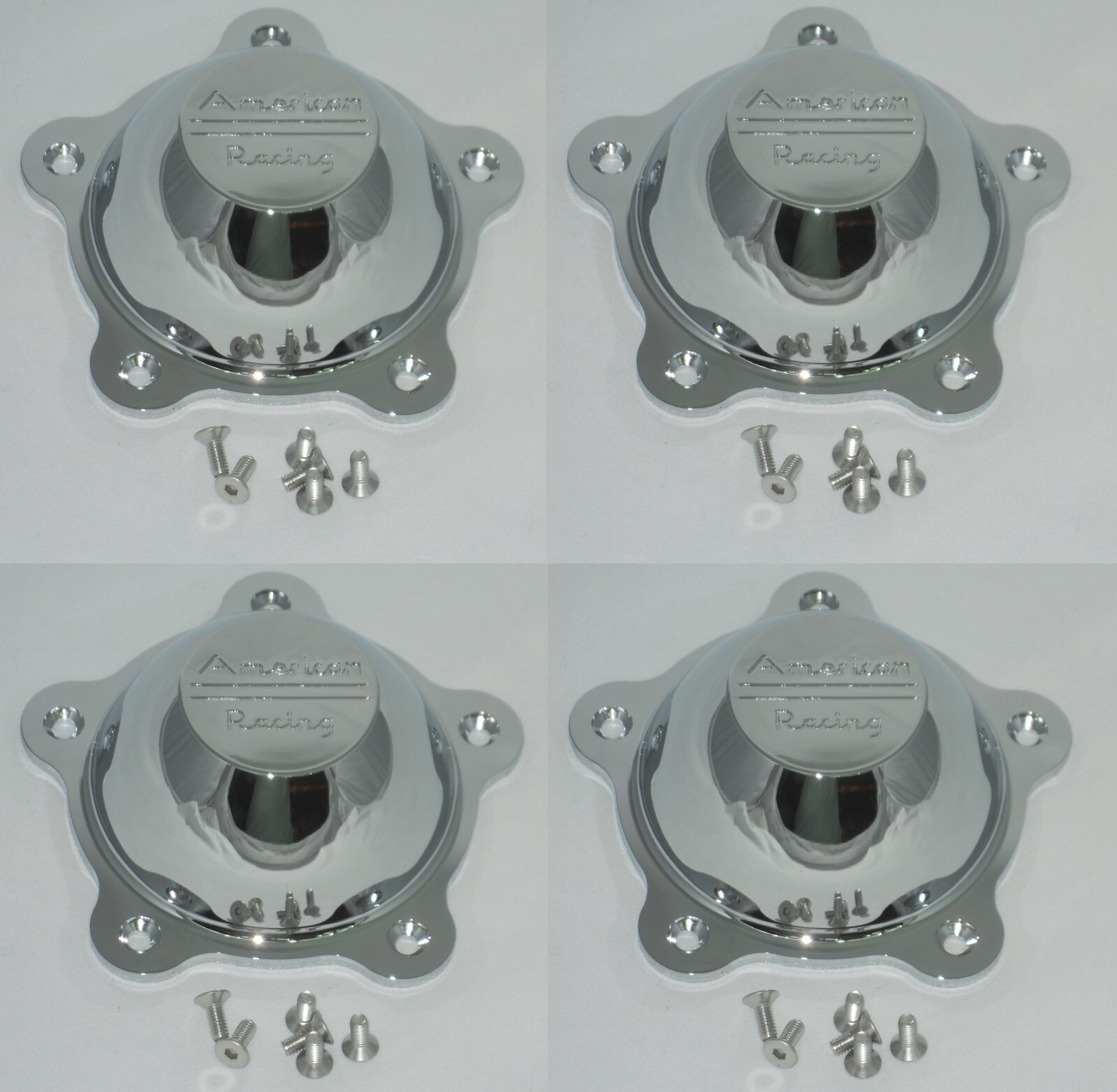 4 - CHROME AMERICAN RACING 3505293 WHEEL RIM CENTER CAPS 2-1/4" SCREW ...