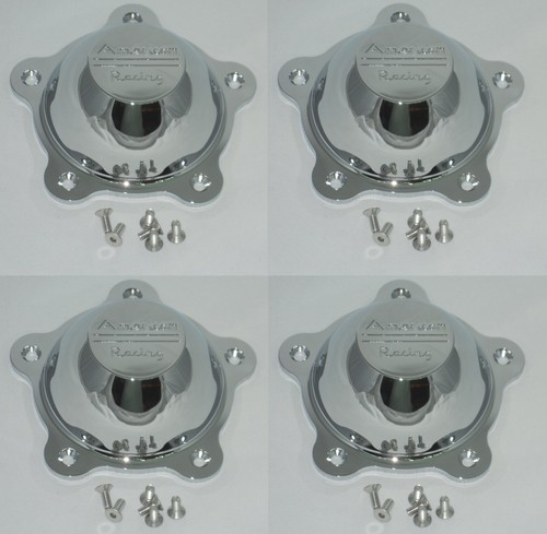 4 - CHROME AMERICAN RACING 3505293 WHEEL RIM CENTER CAPS 2-1/4" SCREW ...