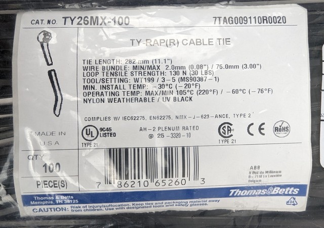 Thomas & Betts TY26MX Cable Tie Nylon Weather Resistant for sale online ...