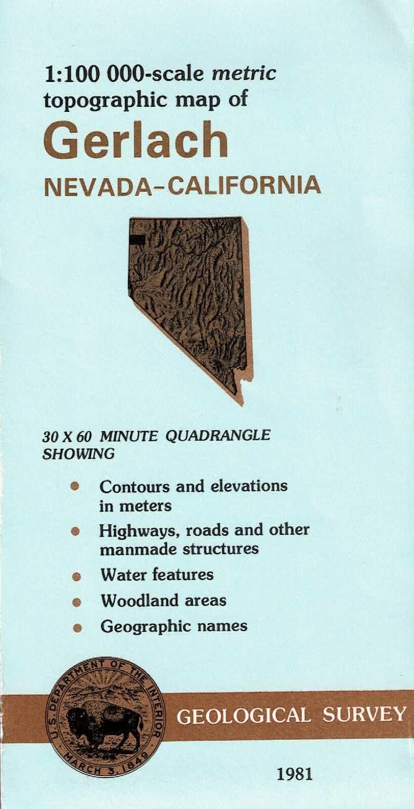 USGS Metric Topographic: Gerlach, Nevada-California 1981 Topo Map | eBay