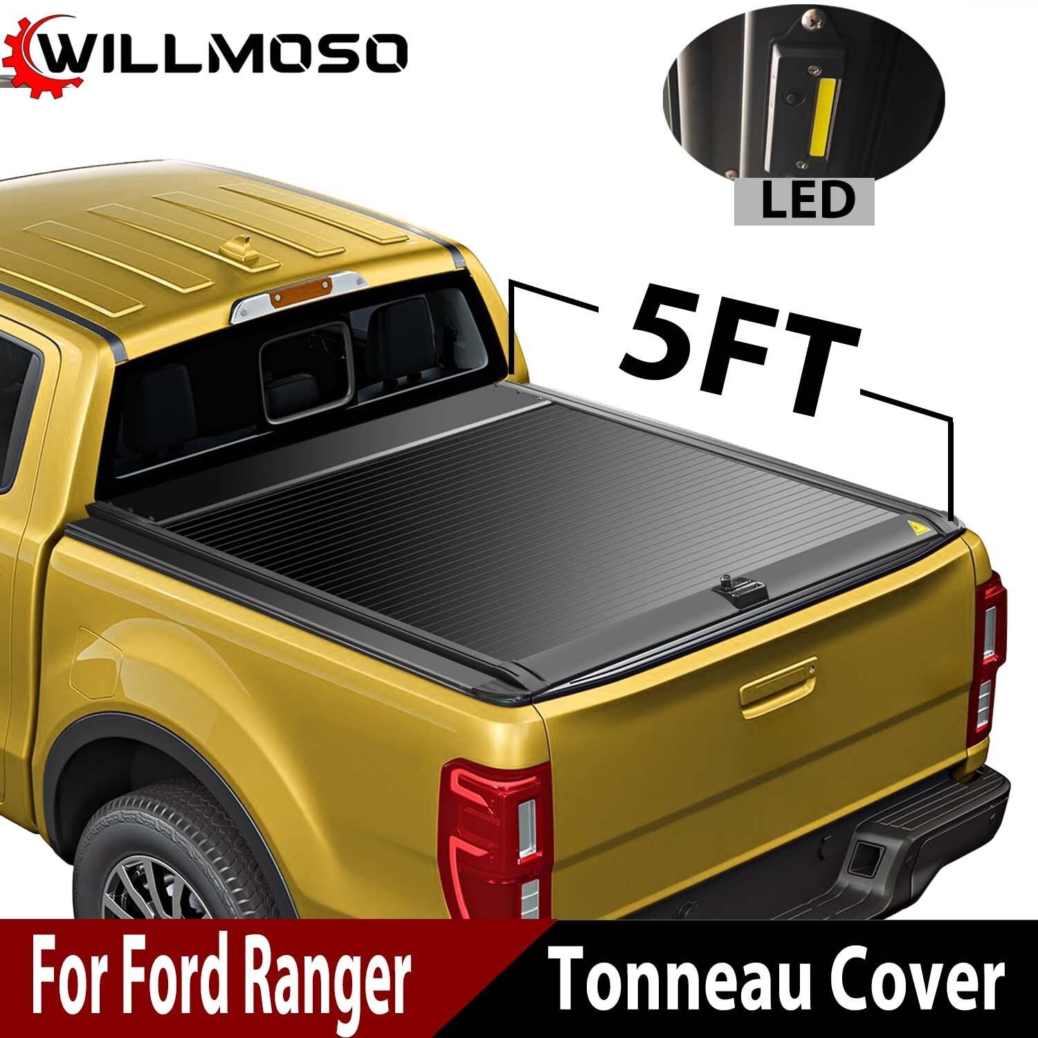 5FT Truck Bed Cover Retractable Hard Tonneau For 2019-2024 Ford Ranger ...