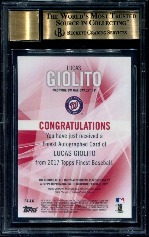 2017 Topps Finest Lucas Giolito Orange Refractor Auto /25 Rookie #FA-LG ...