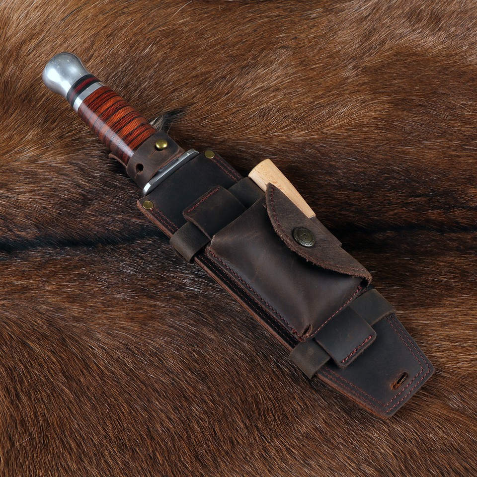 TOURBON Survival Leather Tracker Knife Sheath Horizontal Belt Holster ...