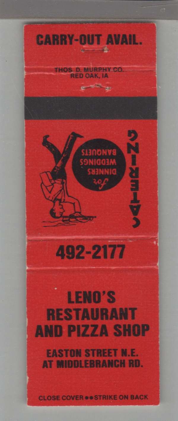 Matchbook Cover - Pizza Place - Leno's Pizza Shop Red Oak, IA | eBay