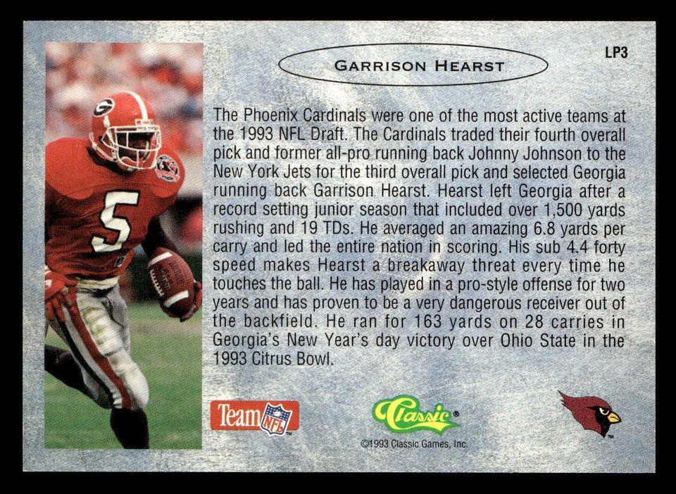 Garrison Hearst 1993 Classic Card #LP3 Phoenix Cardinals | eBay