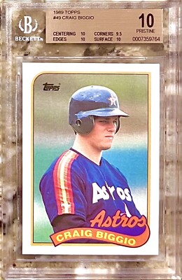 1989 POP 2 CRAIG BIGGIO ROOKIE RC HOF TOPPS #49 BGS 10 PRISTINE!! | eBay