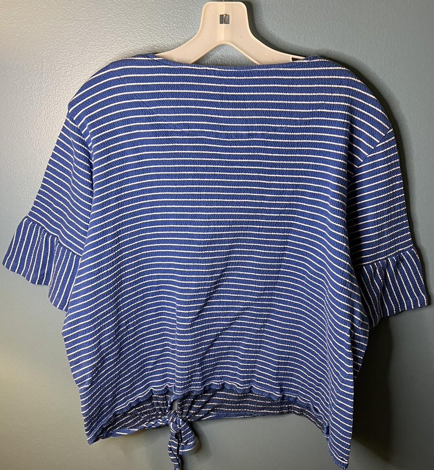 Ruby Rd Blue/w white stripe bell sleeve top XL FREE SHIP | eBay