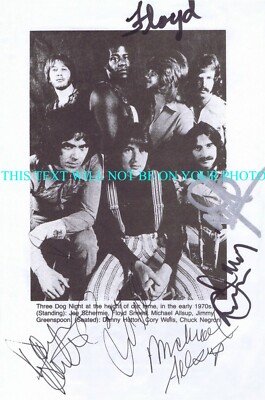 THREE DOG NIGHT SIGNED AUTOGRAPH 6X9 RPT PHOTO CHUCK NEGRON SNEED ALSUP ...