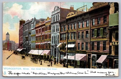 Postcard Worcester MA Main Street From Front Street 1905 Horse-Drawn ...