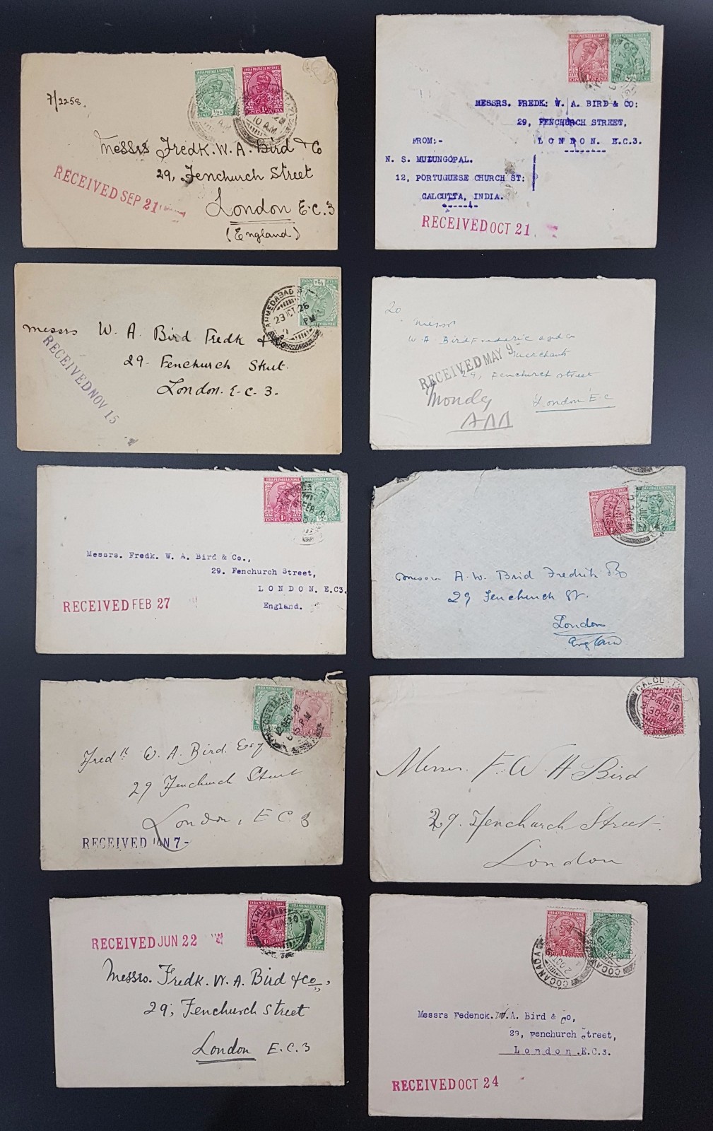 India KGV Group of 10 Commercial Covers To London GB, 1920s Most 1½ ...