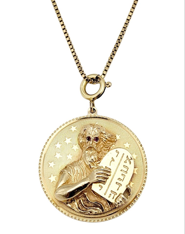 Pendant Polished Gold Moses & The Commandments Medallion 2 1/8" Long 1 ...
