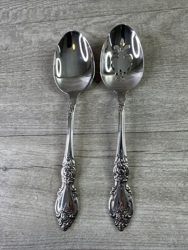 Set Of 2 Oneida Stainless WORDWORTH Serving Spoons 1 Slotted 1 Solid | eBay