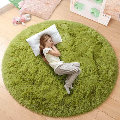 Round Rug 5x5 Feet Fluffy Soft Area Rugs for Kids Girls Room Princess ...