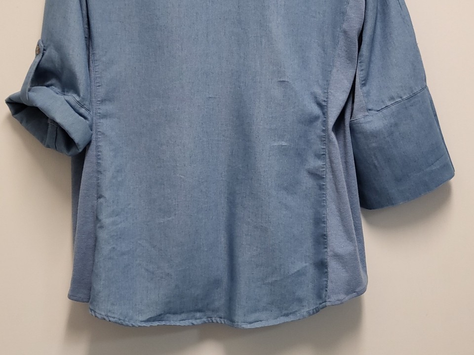 Always Indigo Shirt Womens 2X Button Up Blouse Roll Tab Sleeve Chambray ...
