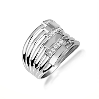 .925 Sterling Silver Multi Row Channel Set Cubic Zirconia Bar Band Ring ...